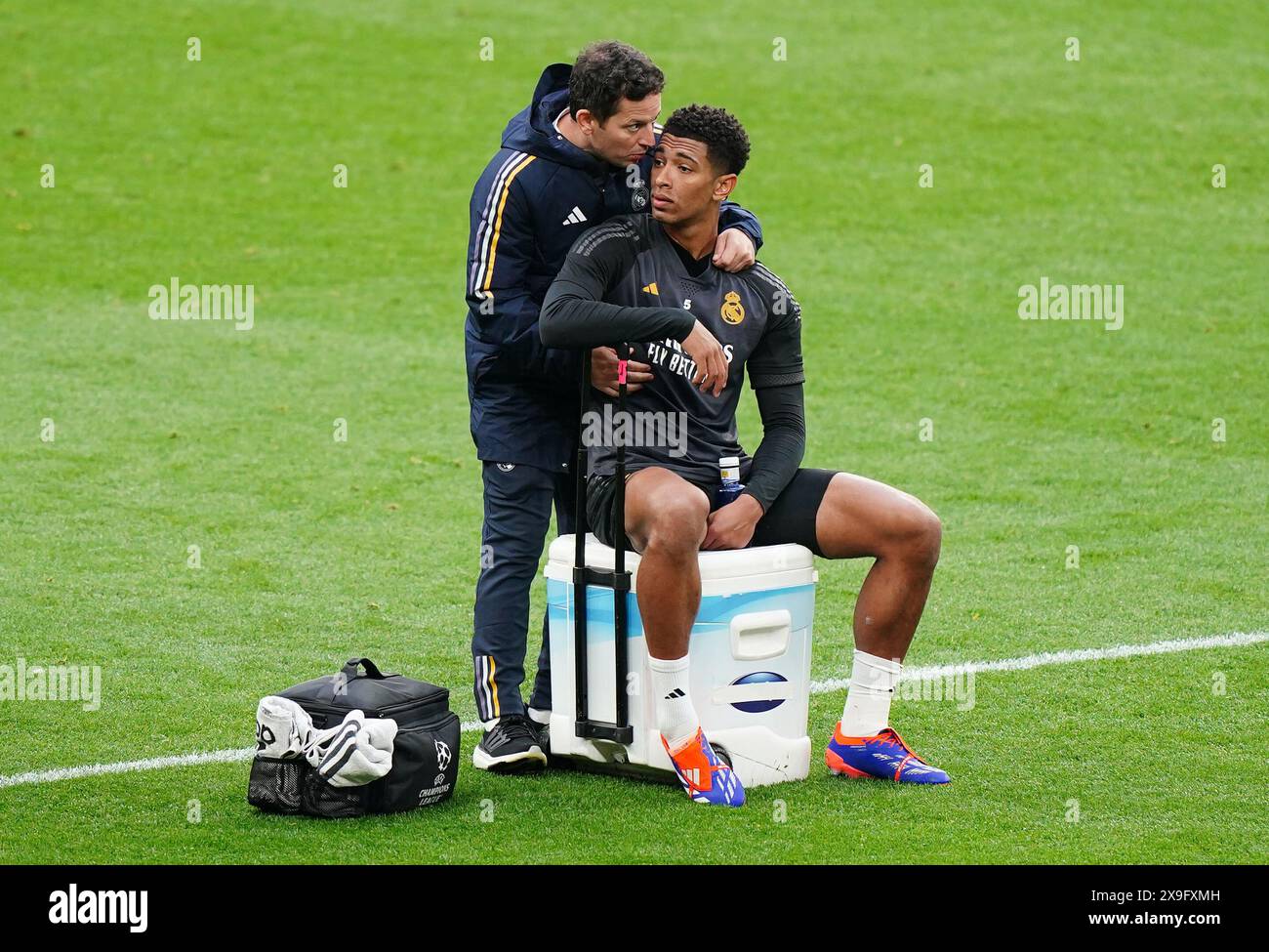 Real Madrid's Jude Bellingham during a training session at Wembley ...