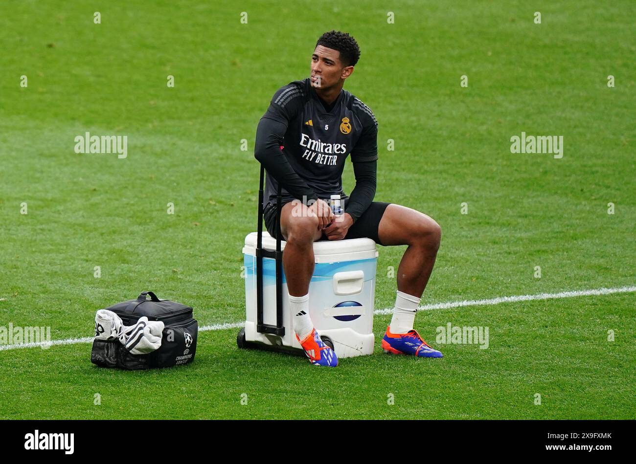 Real Madrid's Jude Bellingham during a training session at Wembley ...