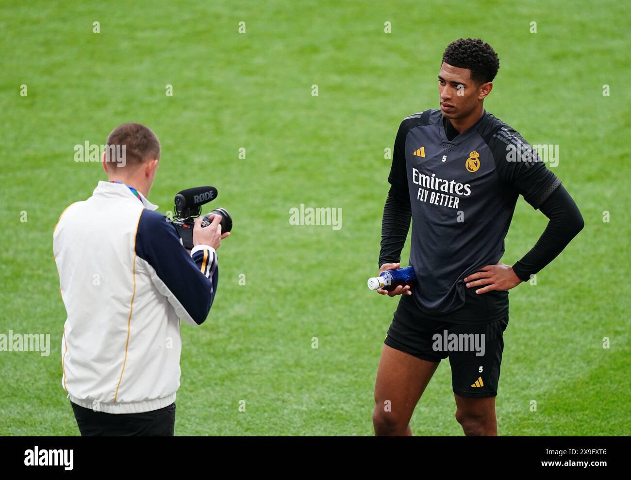 Real Madrid's Jude Bellingham during a training session at Wembley ...