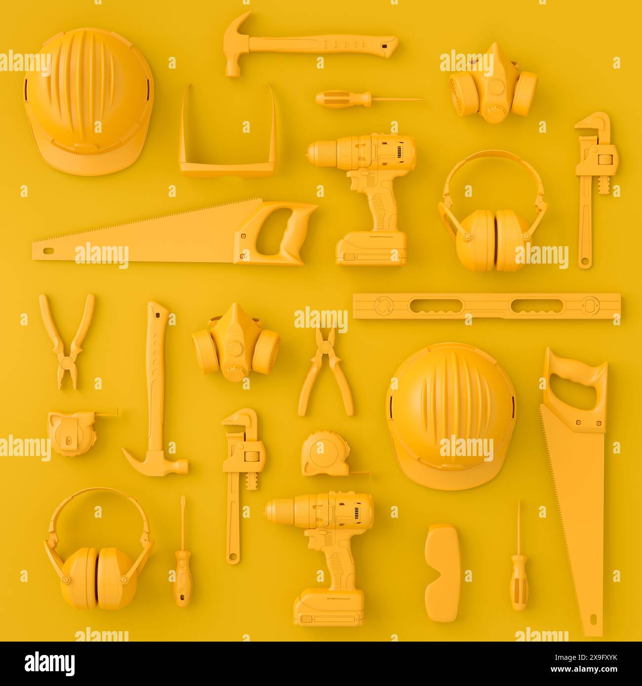 Top view of monochrome construction tools for repair and installation ...