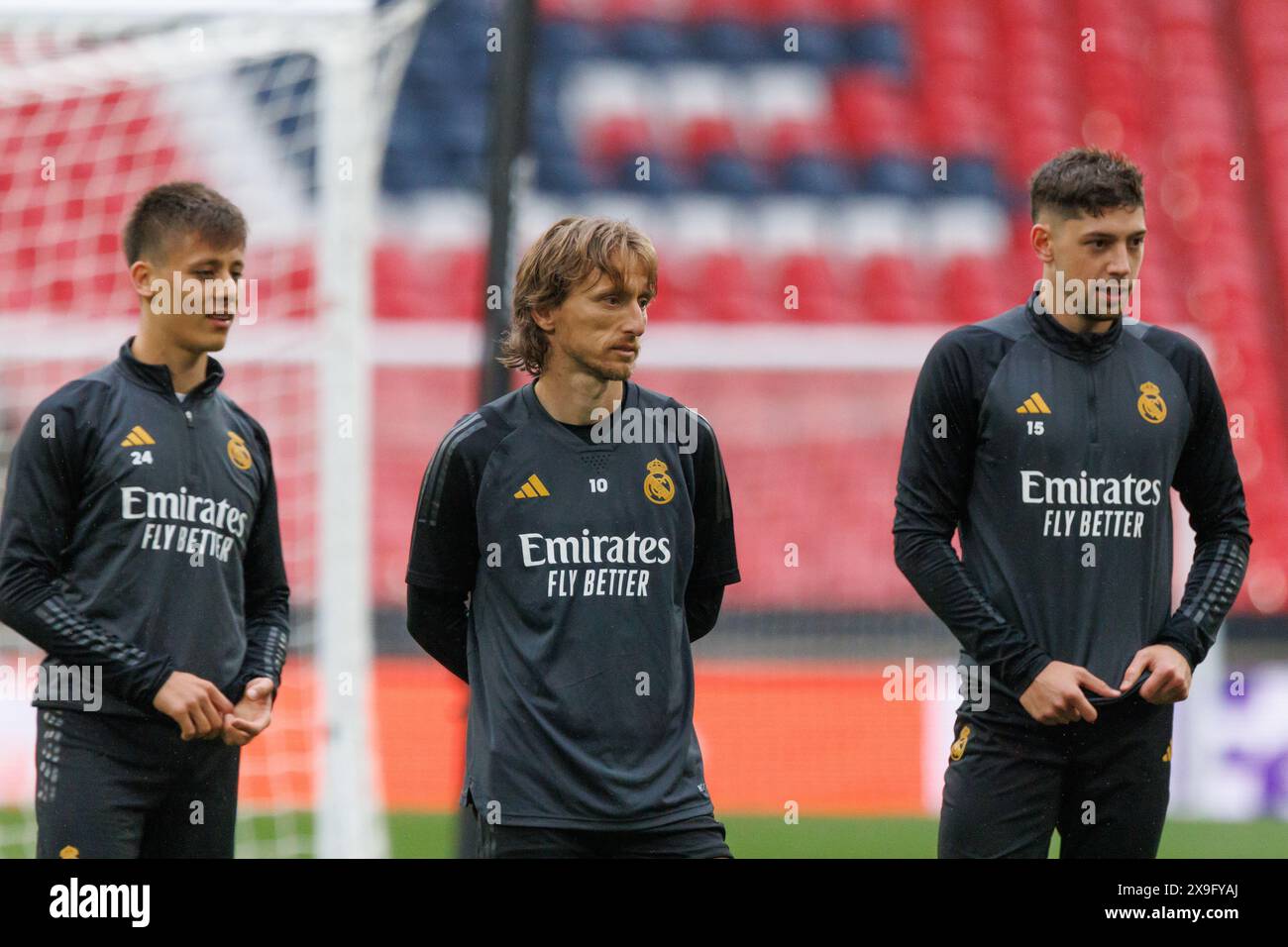 Arda Guler, Luka Modric, Fede Valverde during Official training before ...