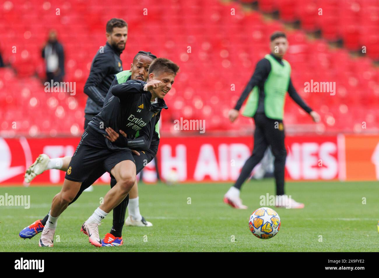 Ederson Militao, Arda Guler during Official training before UEFA ...
