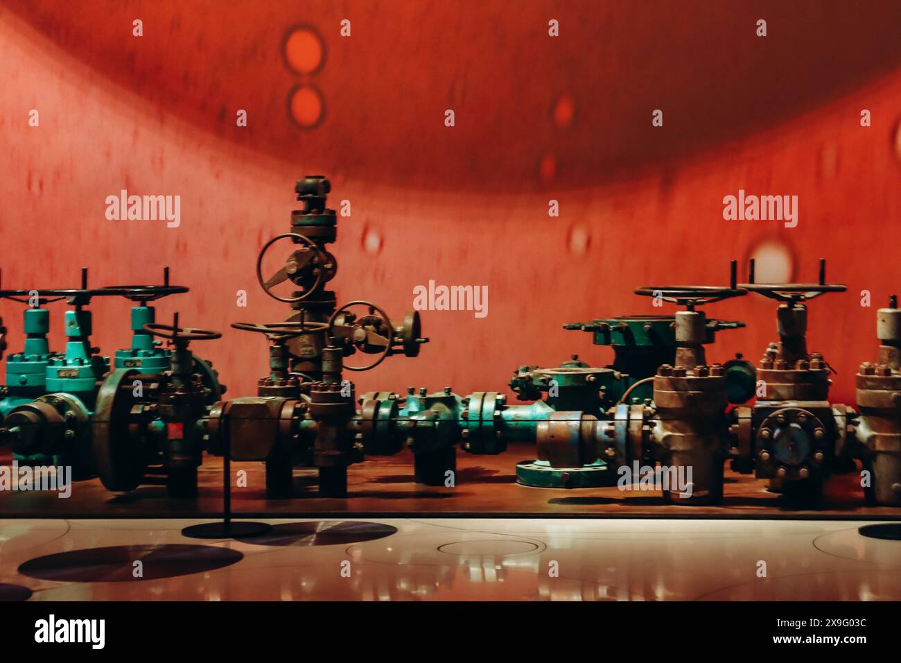 Doha, Qatar - 1 May 2024: Installation of an oil pipeline in the hall ...