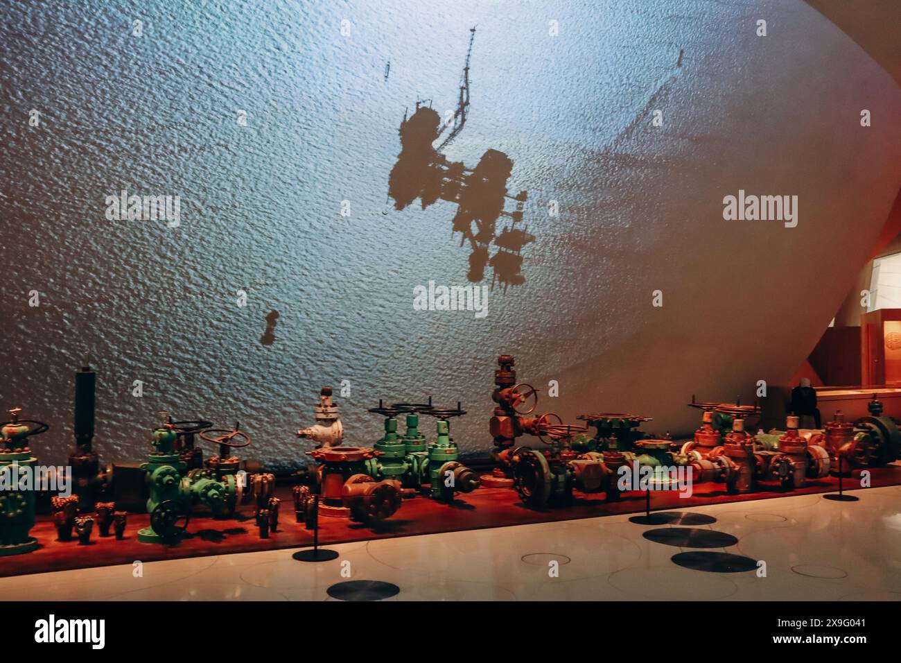 Doha, Qatar - 1 May 2024: Installation of an oil pipeline in the hall ...