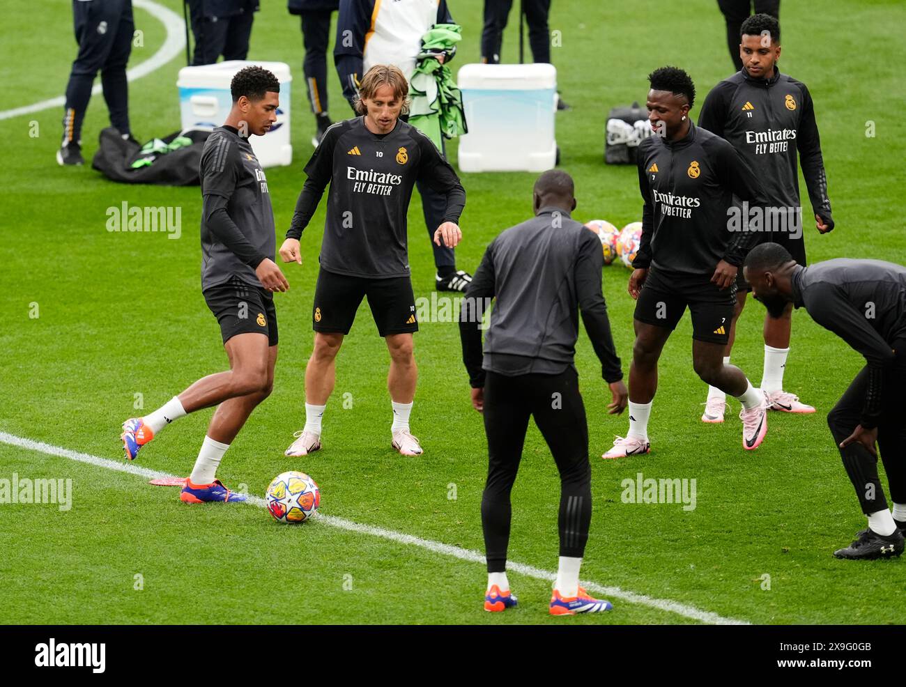 Real Madrid's Jude Bellingham and Luka Modric during a training session ...