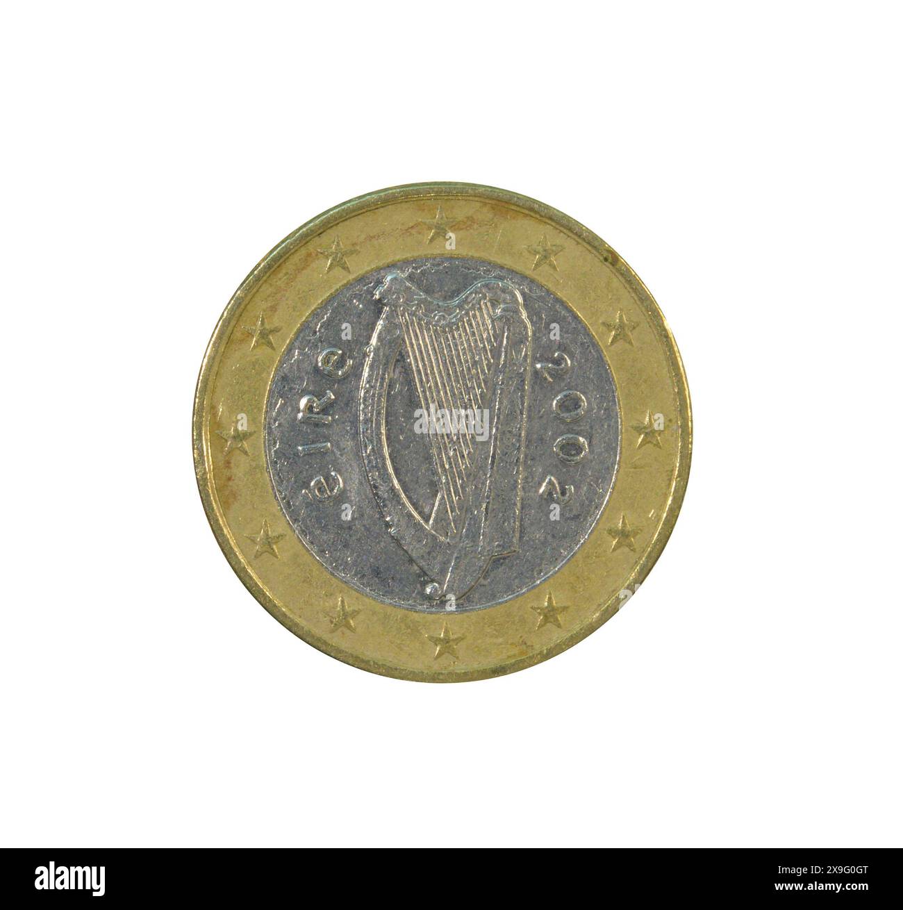 Reverse of One Euro coin made by Ireland, that shows Harp Stock Photo ...