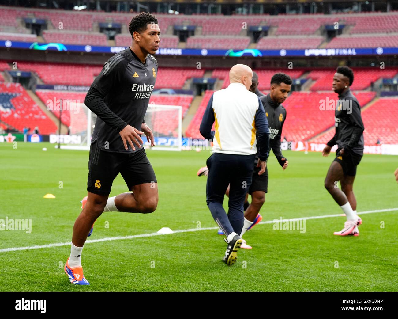 Real Madrid's Jude Bellingham during a training session at Wembley ...