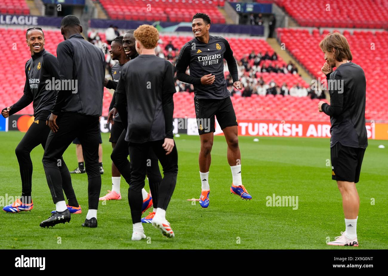 Real Madrid's Jude Bellingham during a training session at Wembley ...