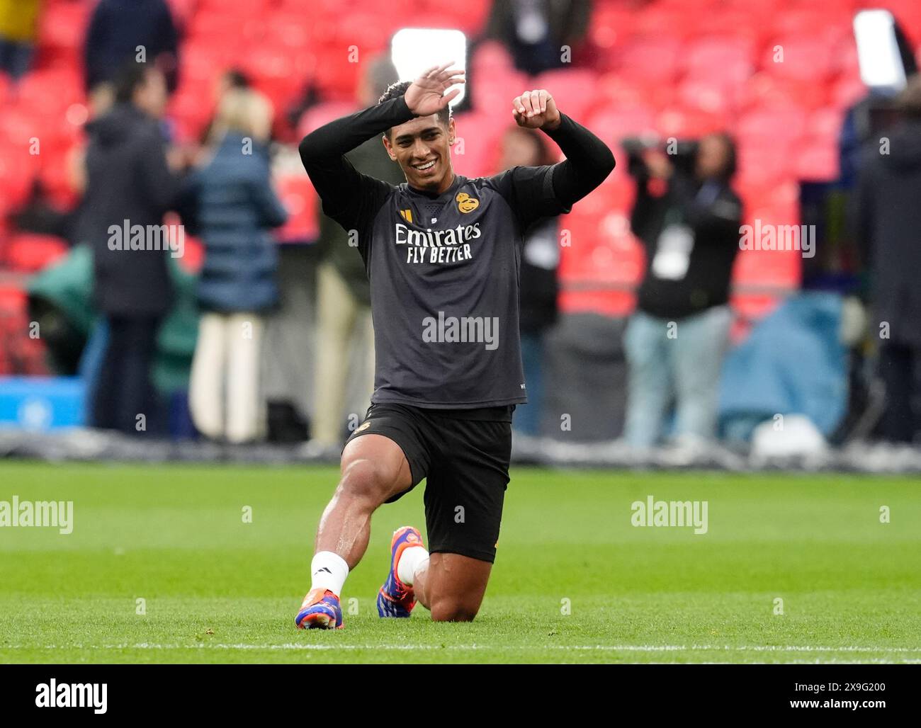Real Madrid's Jude Bellingham during a training session at Wembley ...