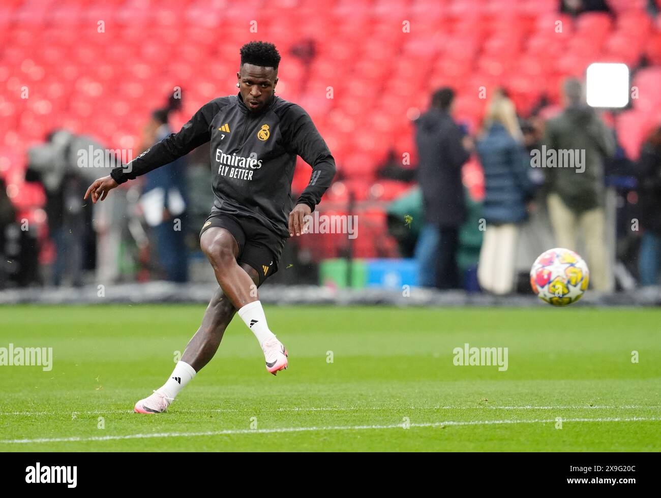Real Madrid's Vinicius Junior during a training session at Wembley ...