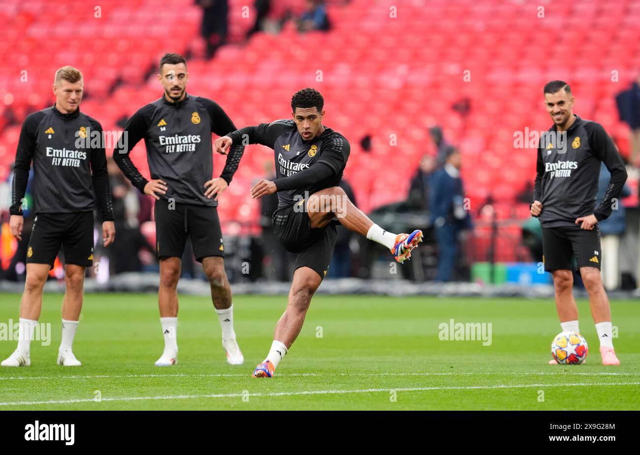 Real Madrid's Jude Bellingham during a training session at Wembley ...