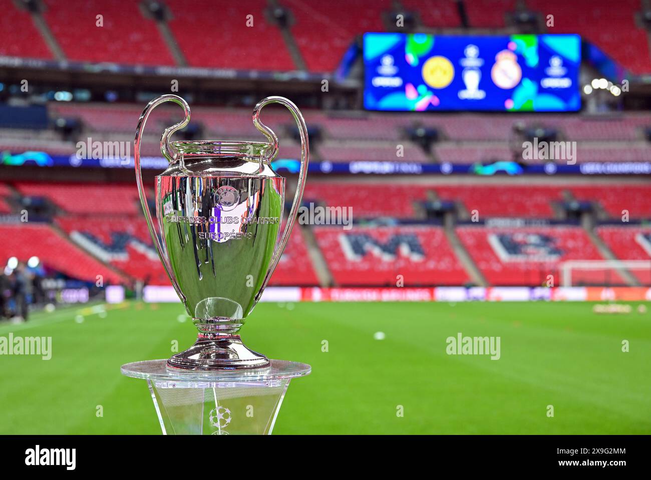 London, UK. 31st May, 2024. The trophy seen at Wembley before the 2024 ...