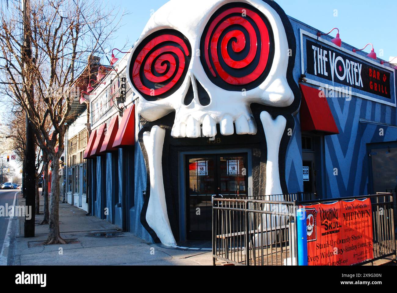 A large skull with crazy eyes marks the entrance to The Vortex an ...