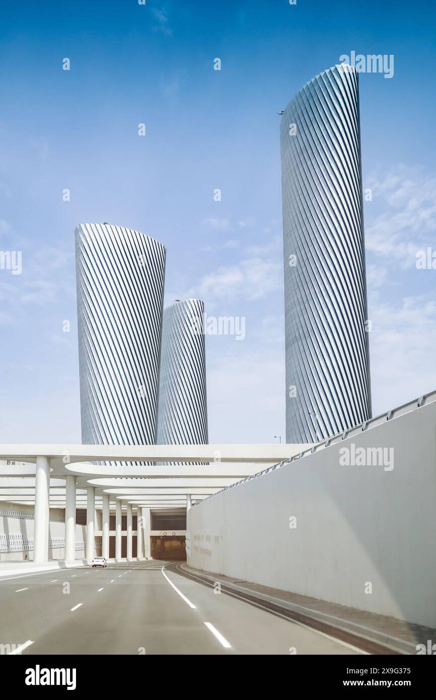View from the highway to Lusail Plaza Towers, a set of four office ...