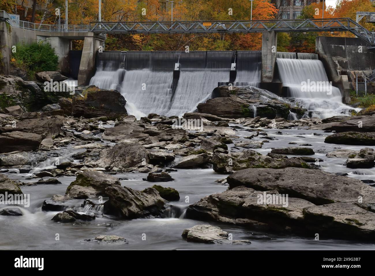 SHERBROOKE, QUEBEC, CANADA - October 10, 2022 Magog river Sherbrooke ...