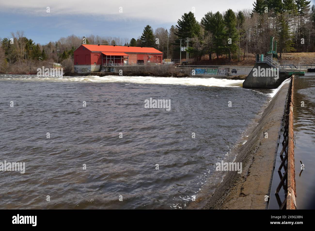 SHERBROOKE, QUEBEC, CANADA, April 22, 2022 - Magog river Sherbrooke ...
