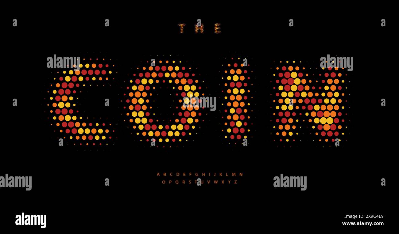 Golden coins alphabet, cryptocurrency font, halftone dotted letters for ...