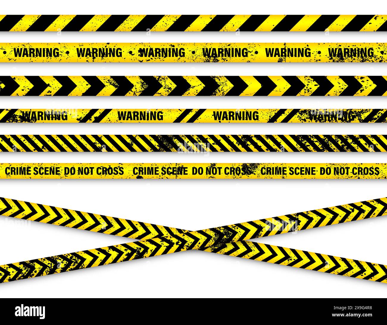 Old grunge barricade construction tape. Yellow police warning line ...