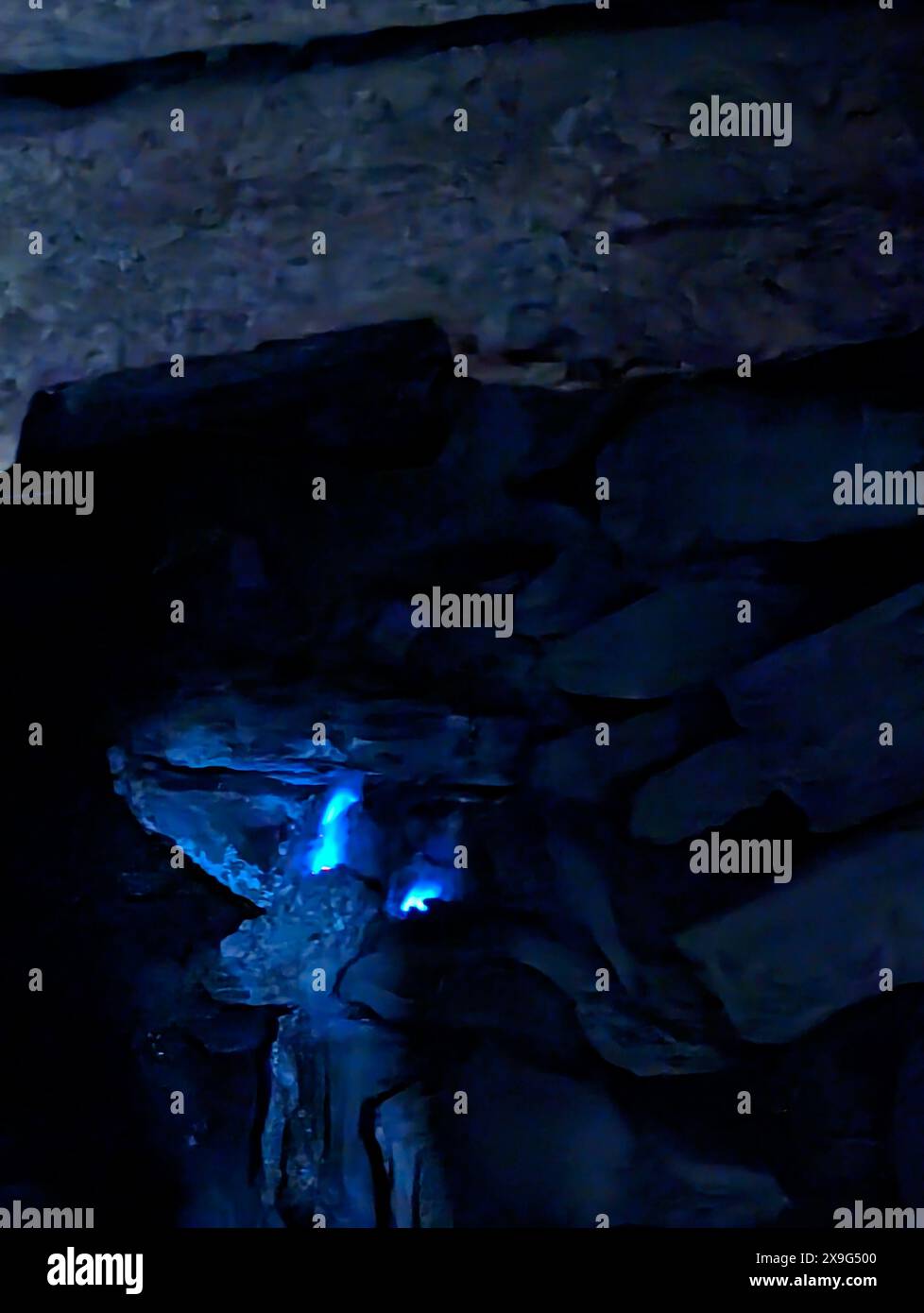 Two blue flames of natural gas burning since centuries, Fire Temple at ...