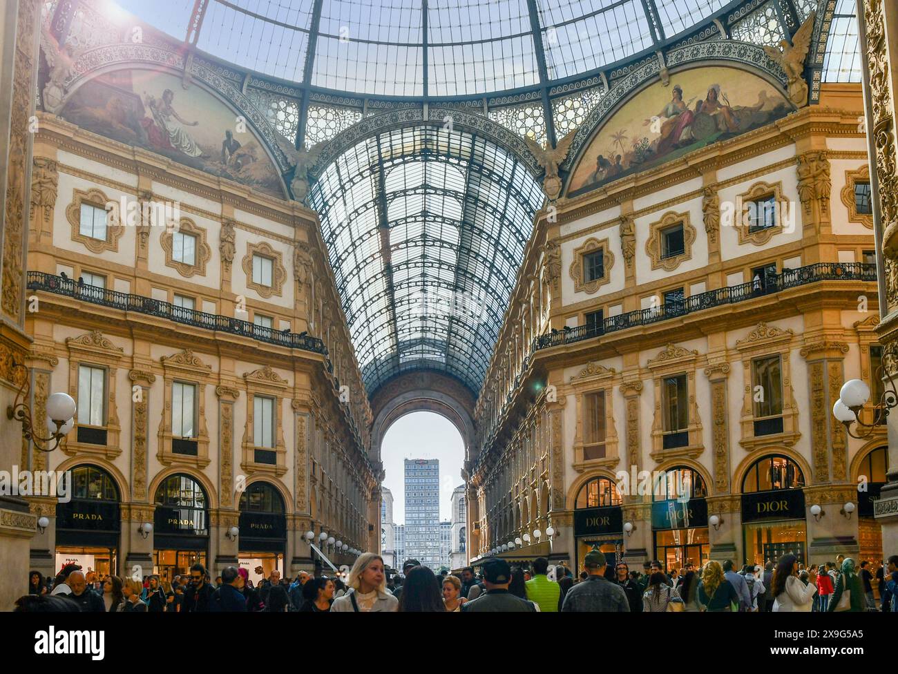 Backlight view of the Galleria Vittorio Emanuele II (1877), the Italy's ...