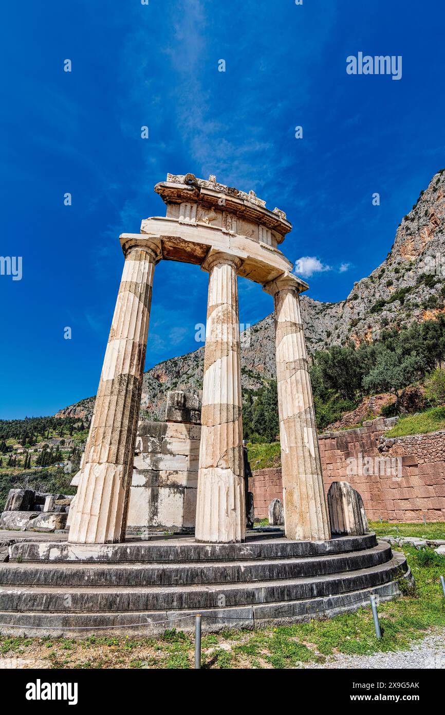 Remains of the Tholos of Athena Pronaia at the Delphi site. The Tholos ...