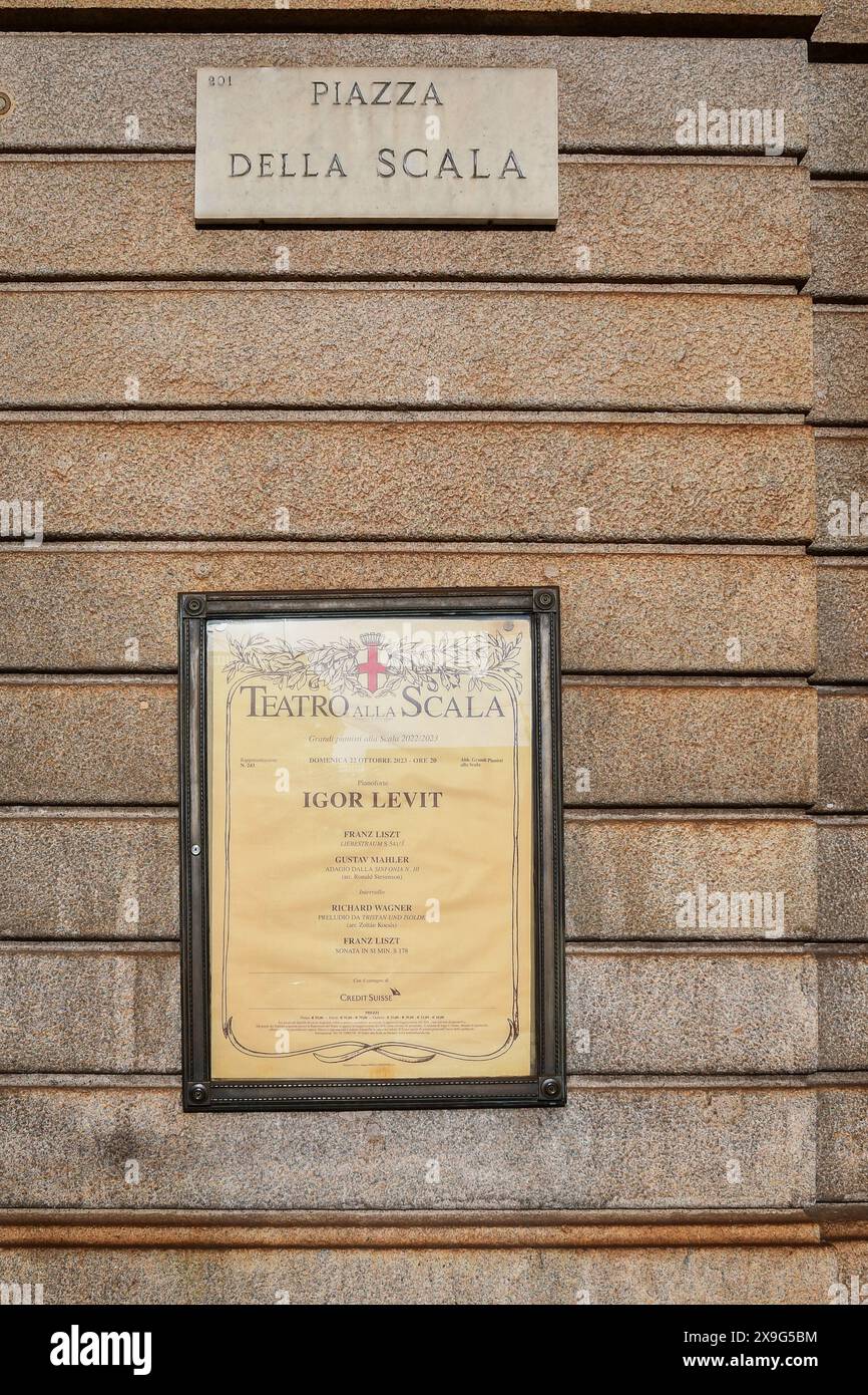 Poster posted outside the Teatro alla Scala with the program of the ...