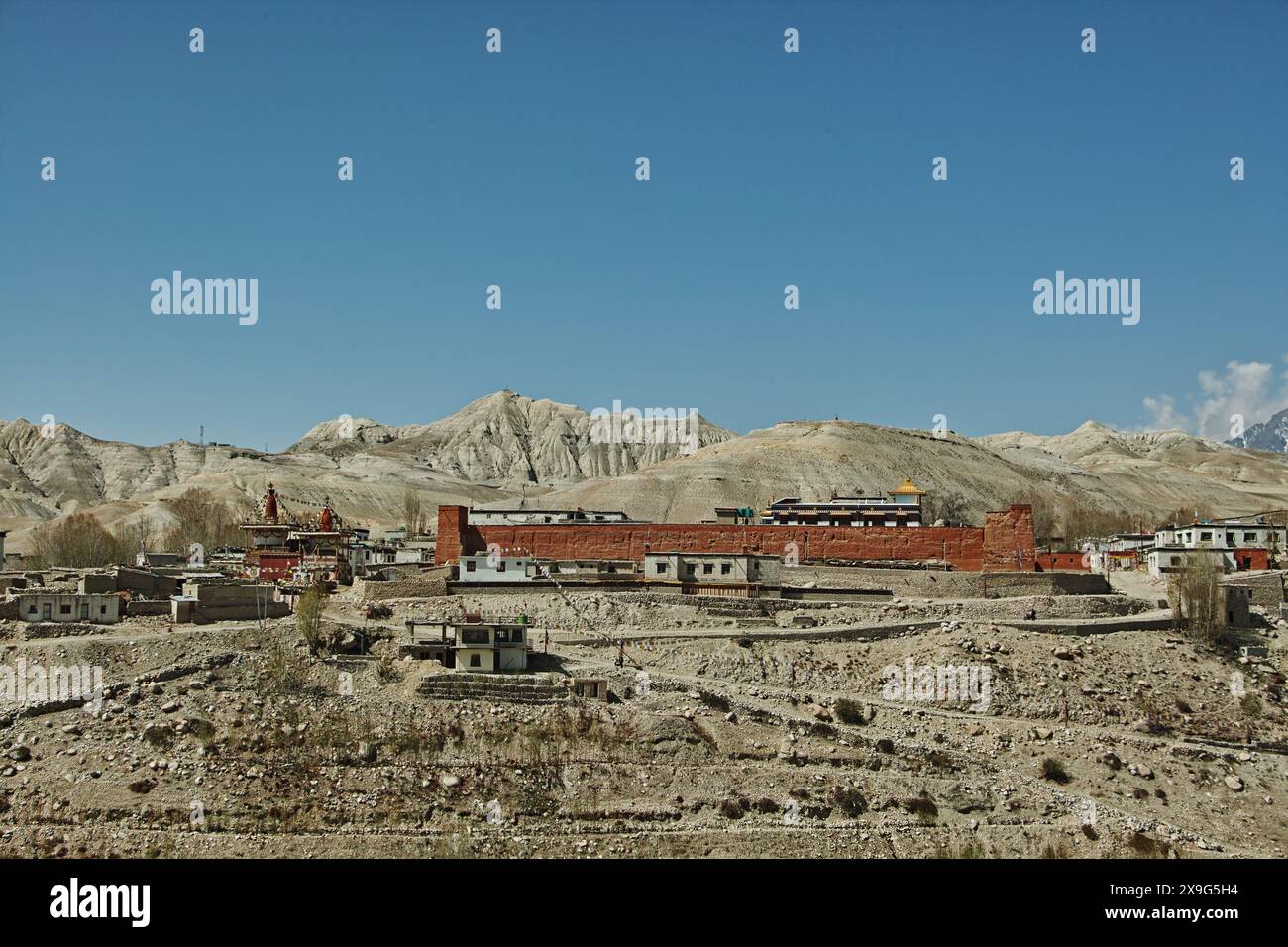 General view of Lo Manthang, walled city, Mustang, Nepal Stock Photo ...