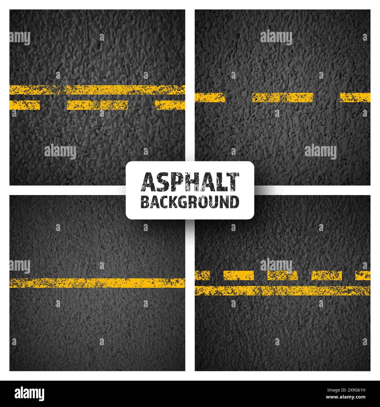 Asphalt road with yellow cracked lane marking, concrete highway surface ...