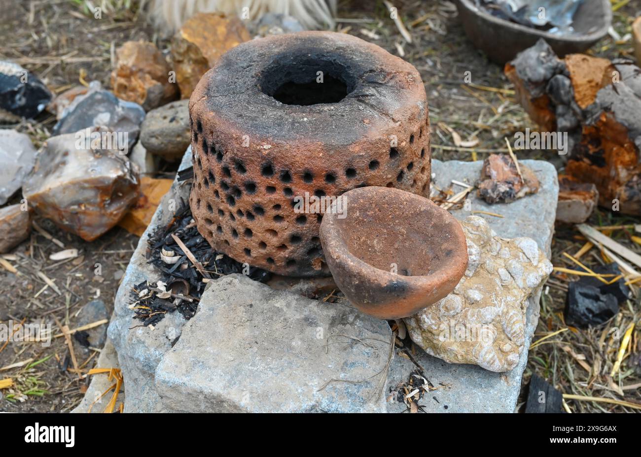 prehistoric stone age ceramic crucible melting oven Stock Photo - Alamy