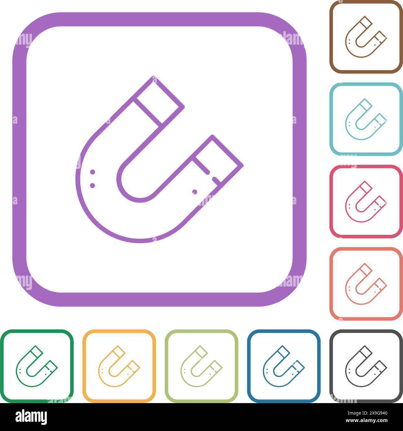 Horseshoe magnet outline simple icons in color rounded square frames on ...