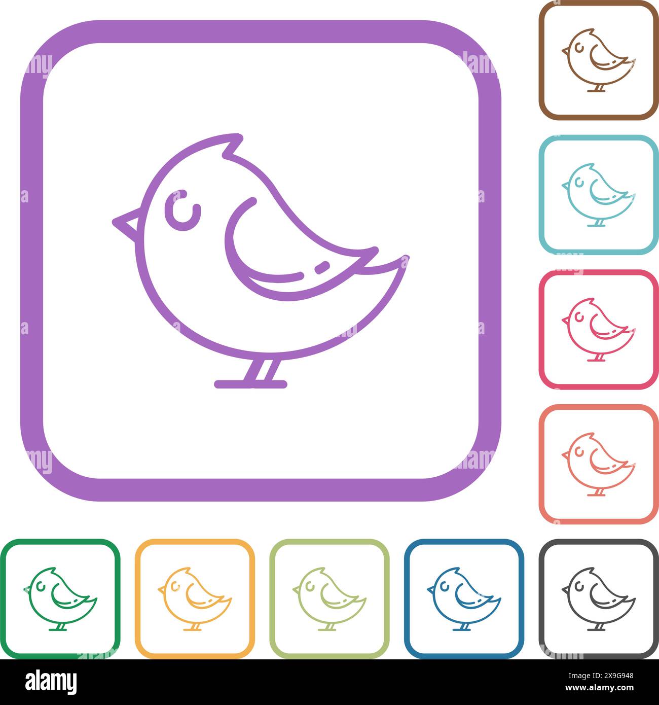 Bird left facing view outline simple icons in color rounded square ...