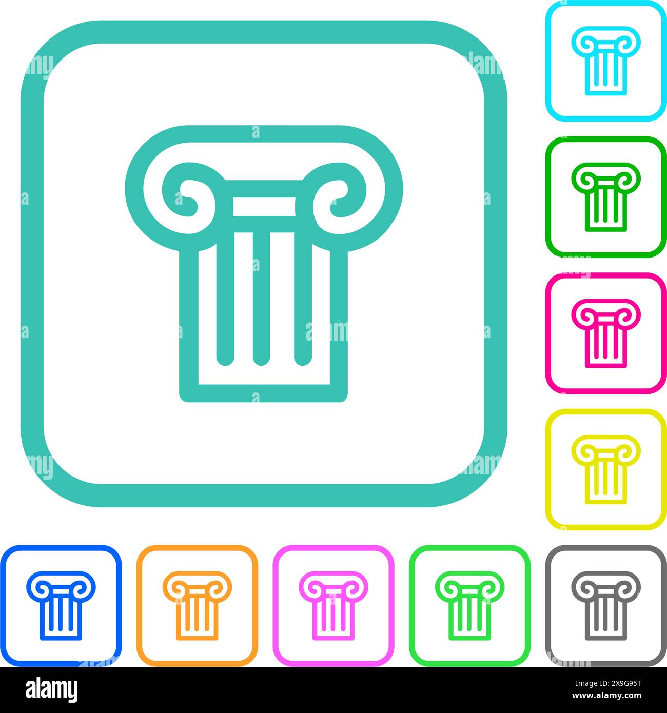 Antique ornate column outline vivid colored flat icons in curved ...