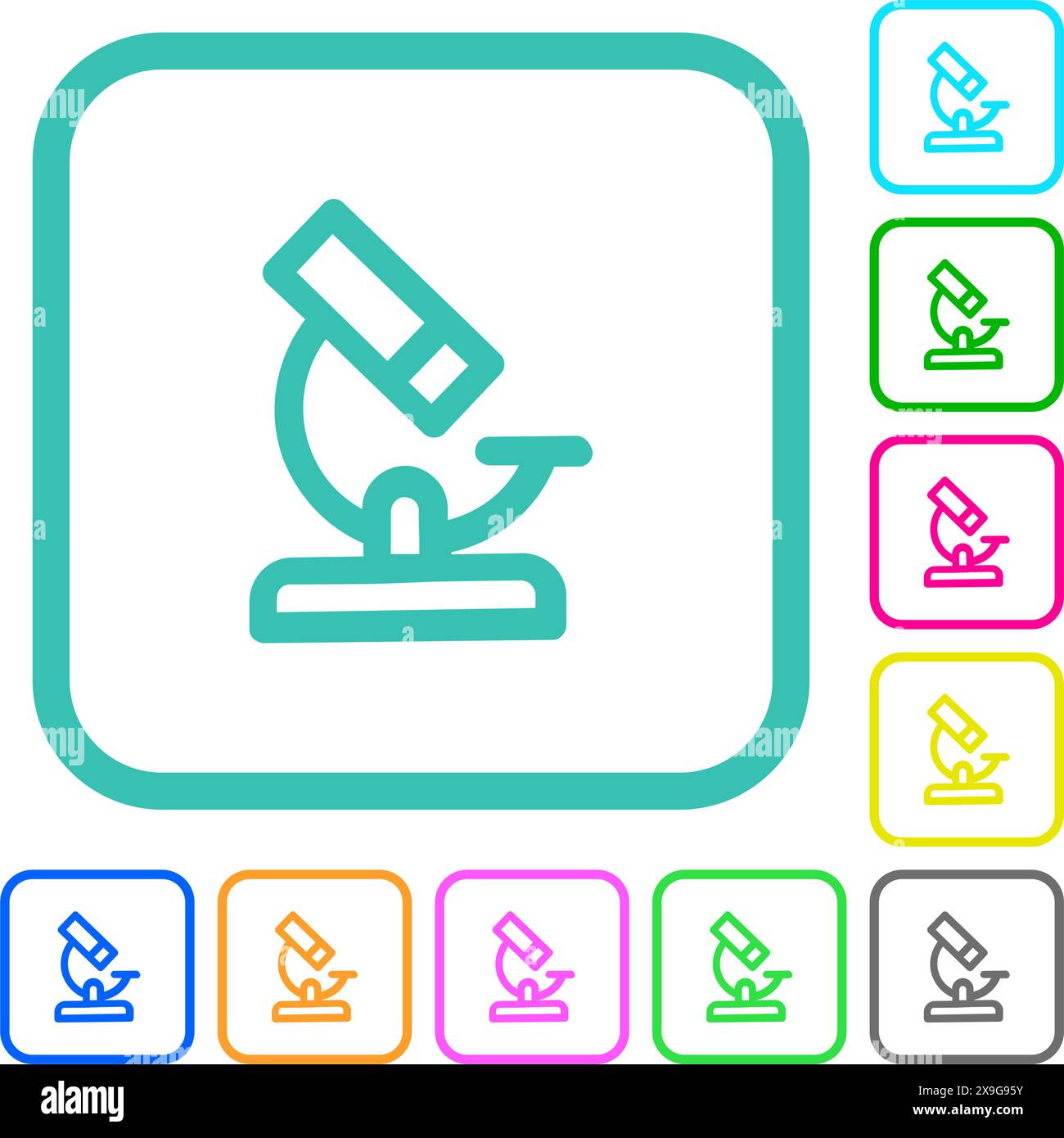 Microscope outline vivid colored flat icons in curved borders on white ...