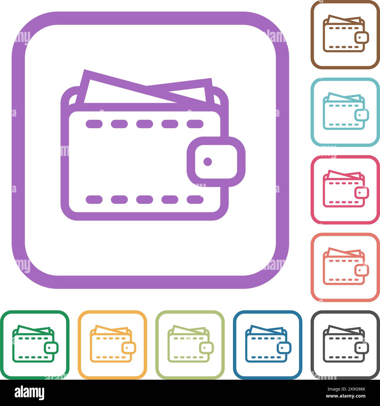 leather wallet outline simple icons in color rounded square frames on white background Stock ...