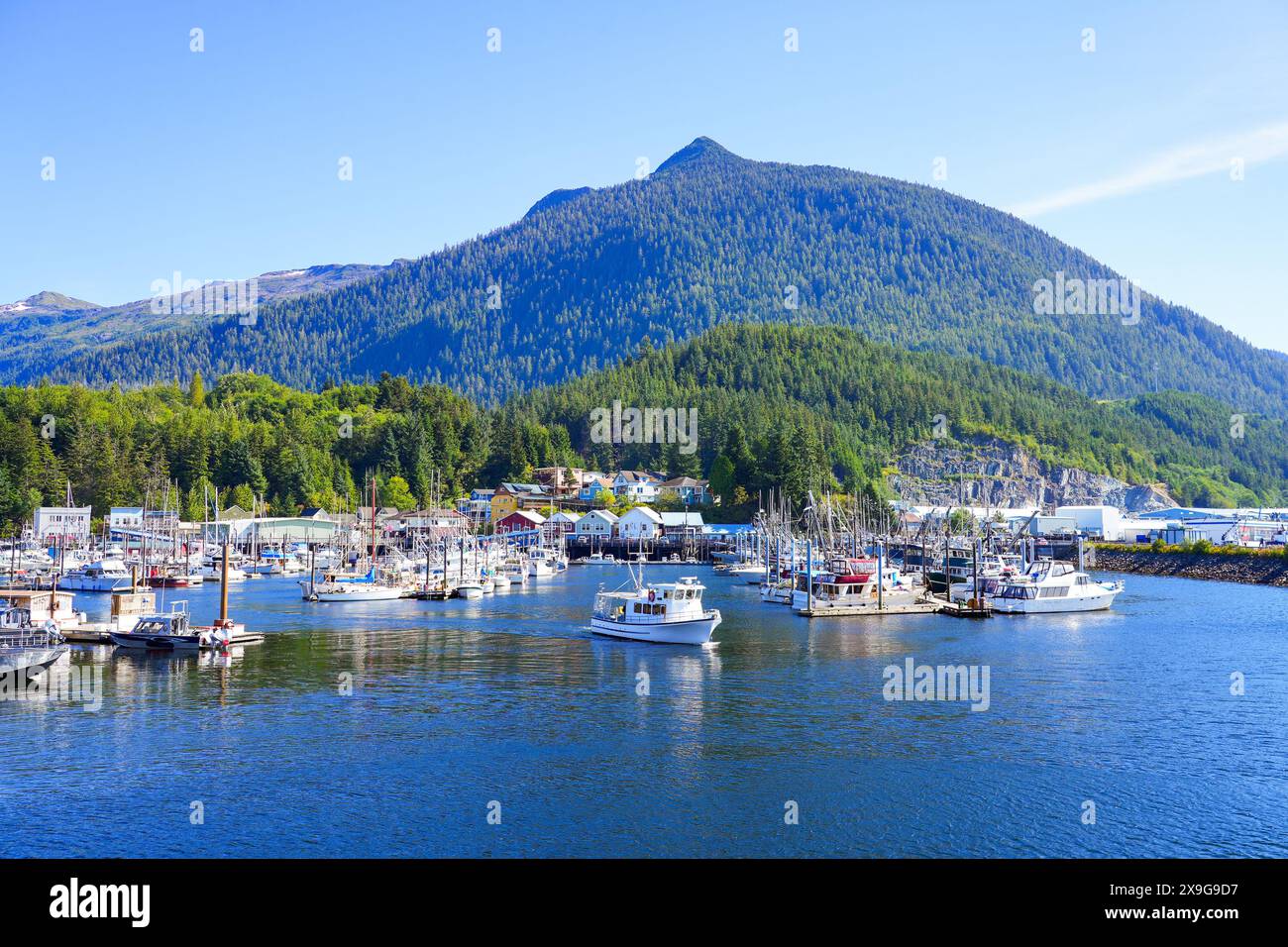 Sailboats in the marina of Ketchikan, the southernmost city of Alaska ...