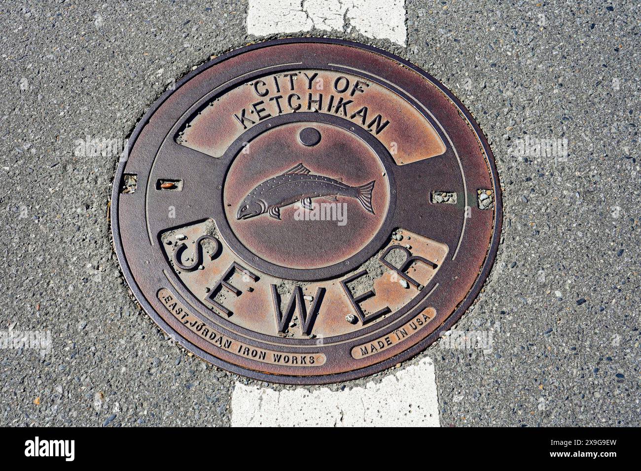 Manhole cover to the sewers of the City of Ketchikan in southeast ...