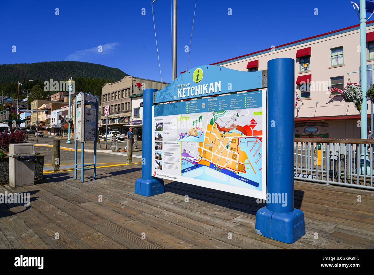 City map on an information board on the waterfront of Ketchikan in ...