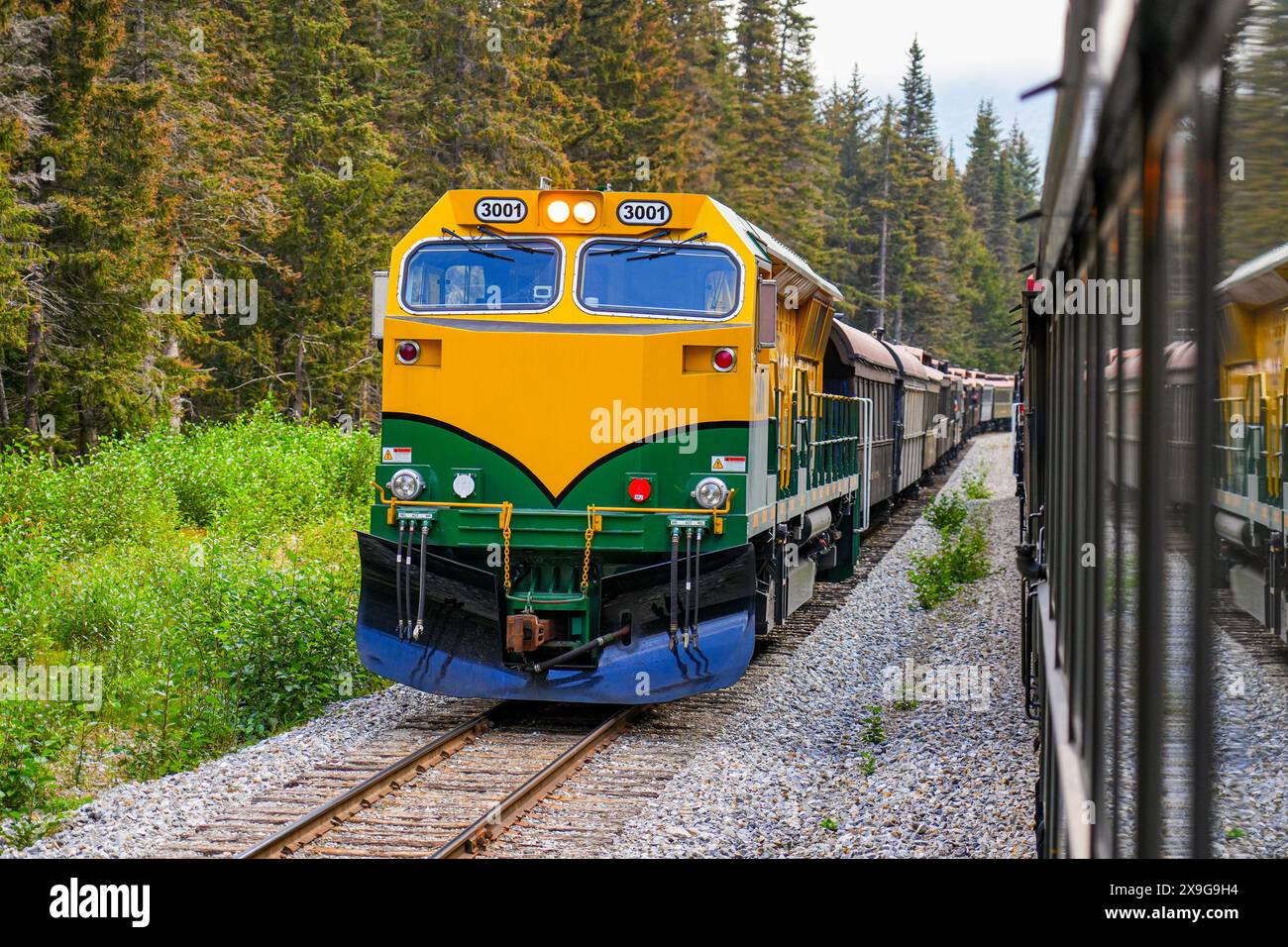 Diesel locomotive of the historic White Pass and Yukon Route railroad ...