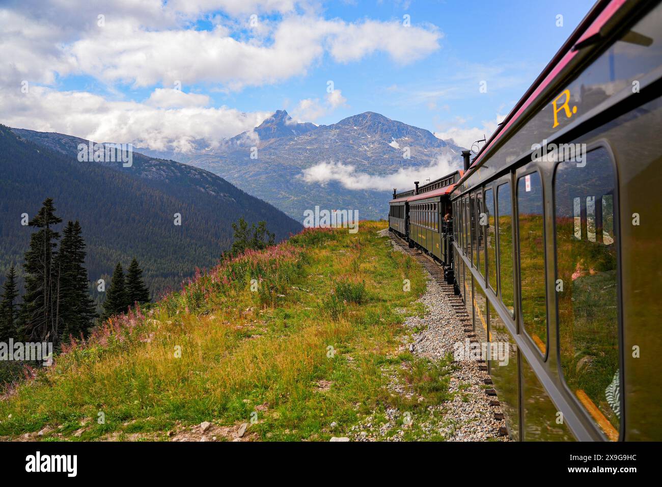 Narrow-gauge train of the White Pass and Yukon Route in the Alaskan ...
