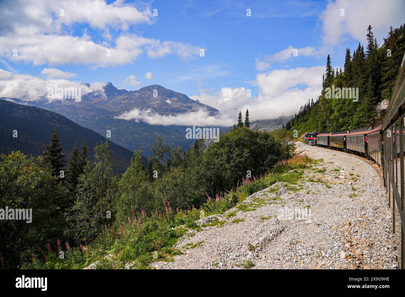 Narrow-gauge train of the White Pass and Yukon Route in the Alaskan ...