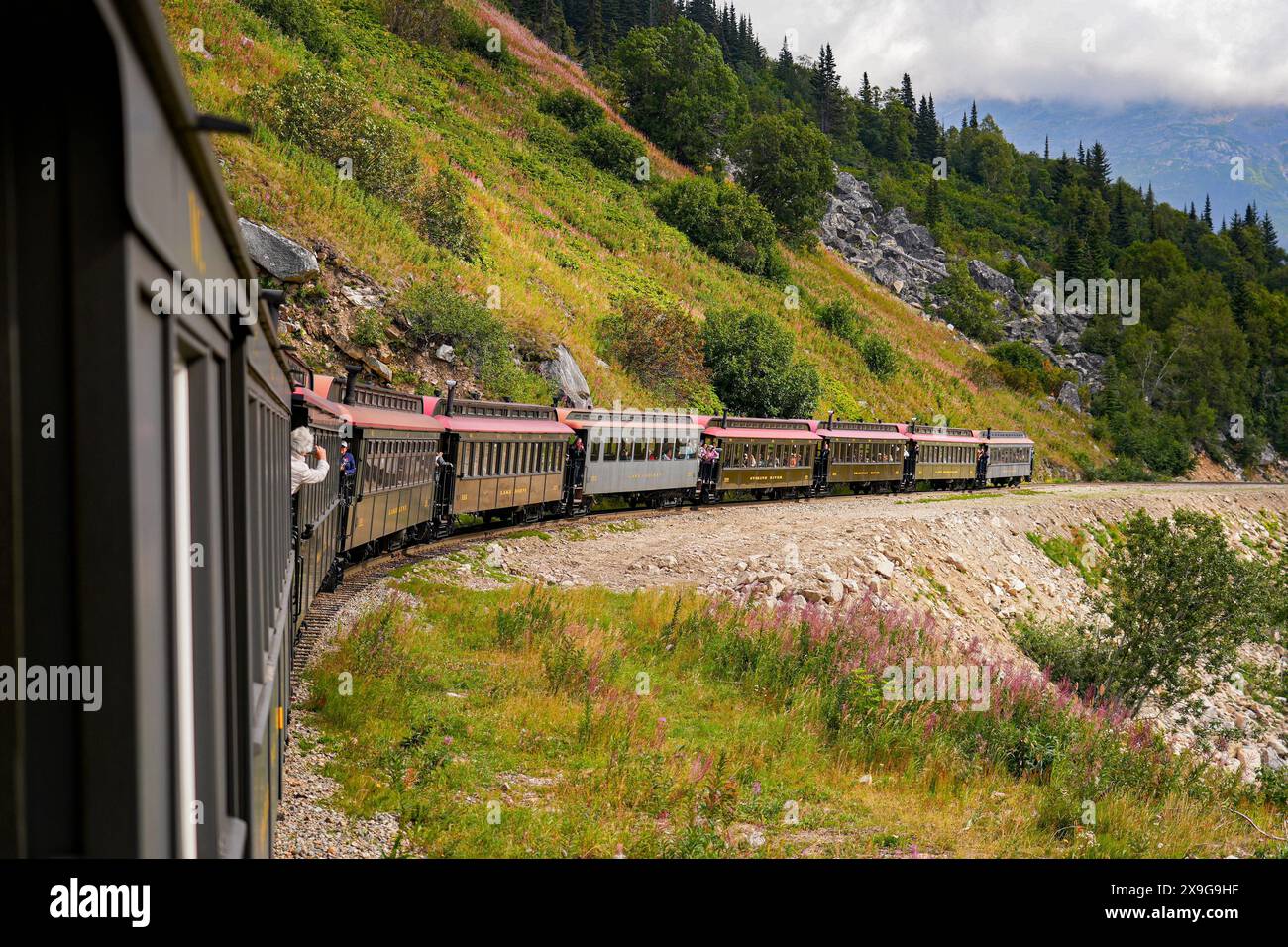 Narrow-gauge train of the White Pass and Yukon Route in the Alaskan ...