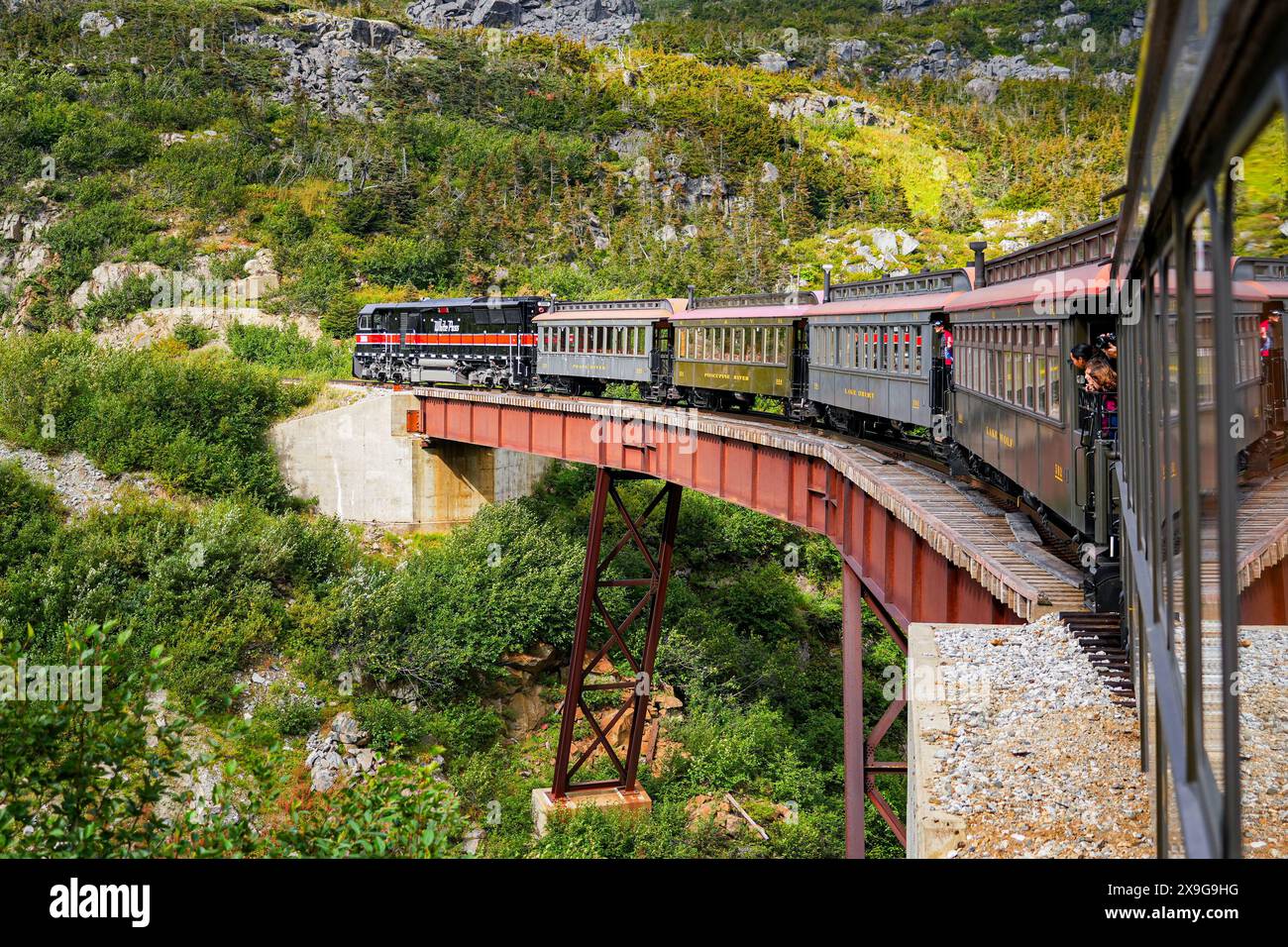 Narrow-gauge train of the White Pass and Yukon Route in the Alaskan ...