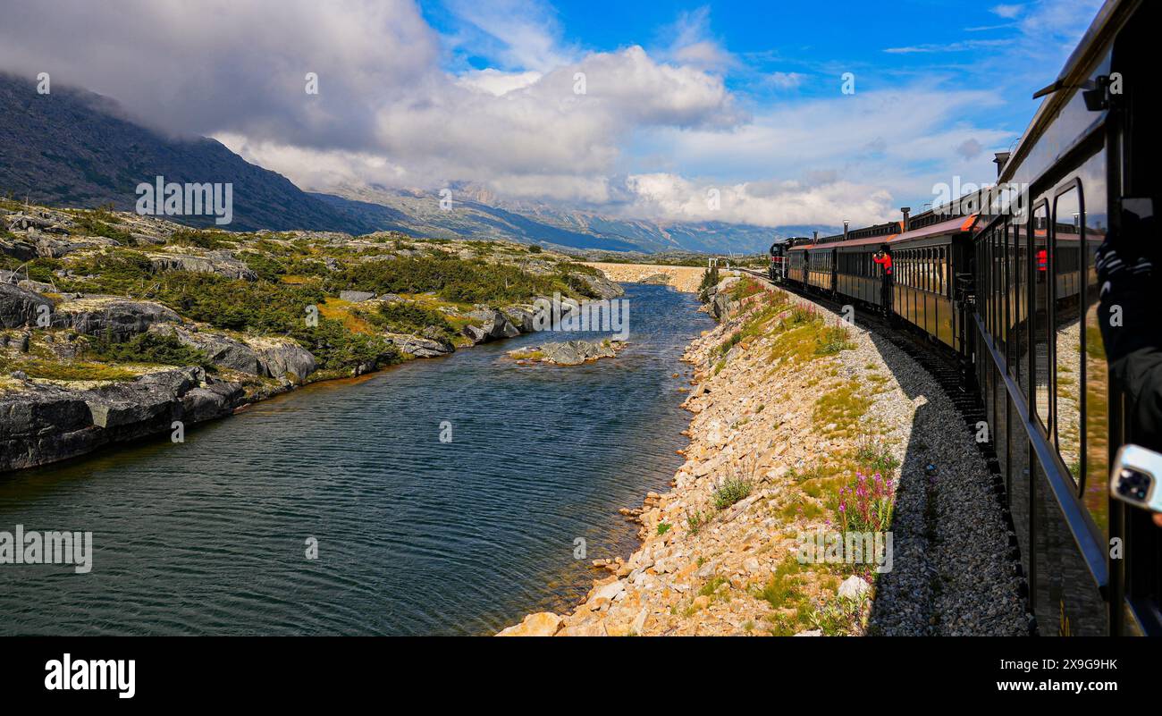 Narrow-gauge train of the White Pass and Yukon Route in the Alaskan ...