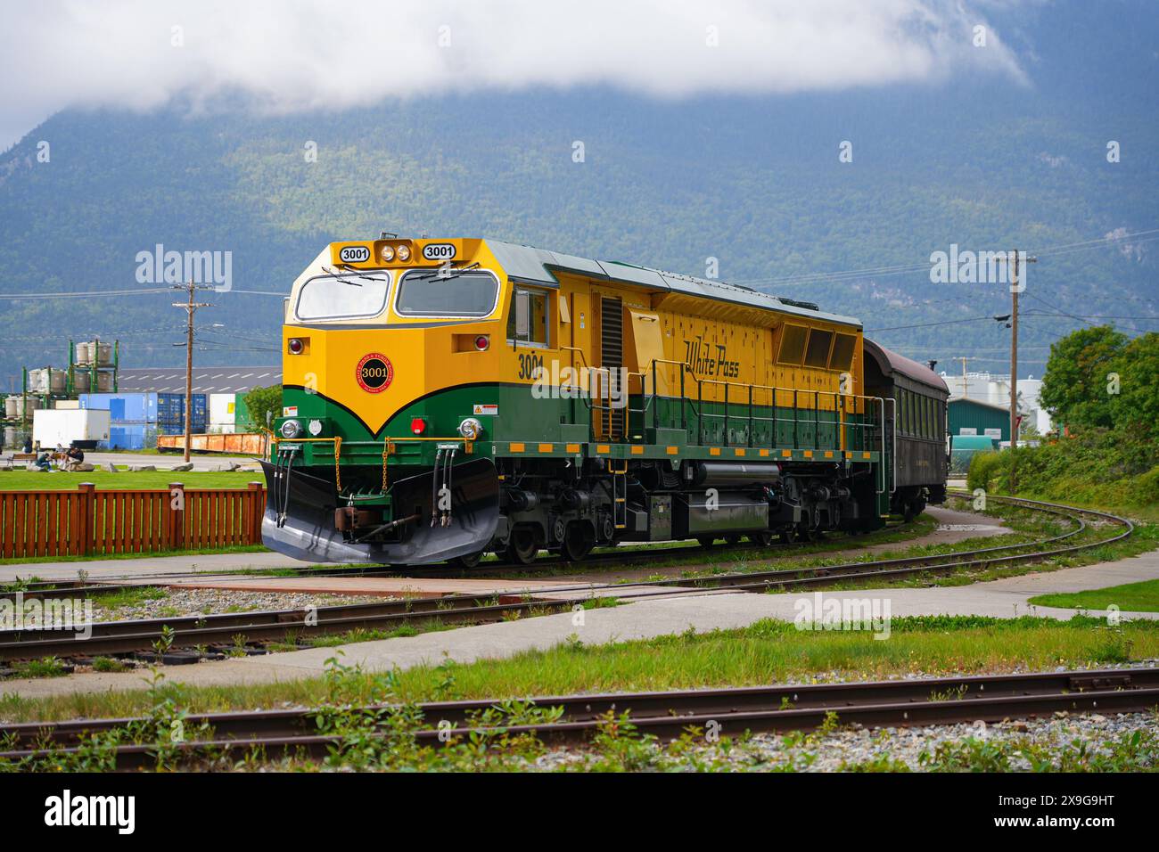 Diesel locomotive of the historic White Pass and Yukon Route railroad ...