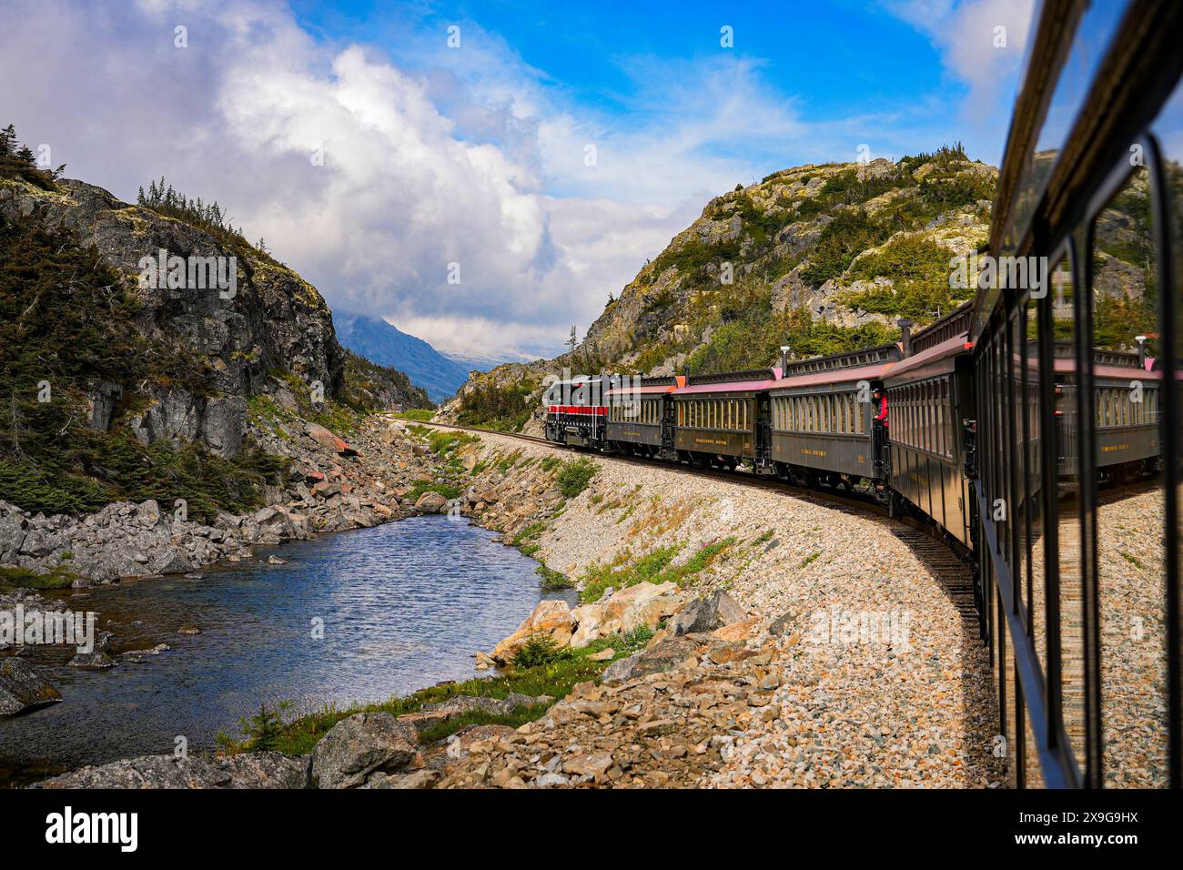 Narrow-gauge train of the White Pass and Yukon Route in the Alaskan ...