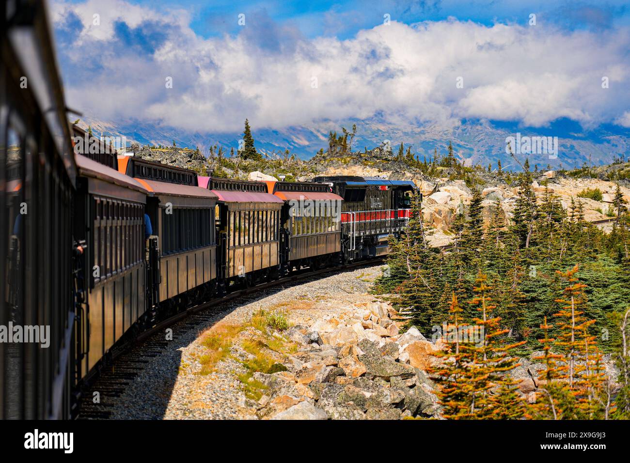 Narrow-gauge train of the White Pass and Yukon Route in the Alaskan ...