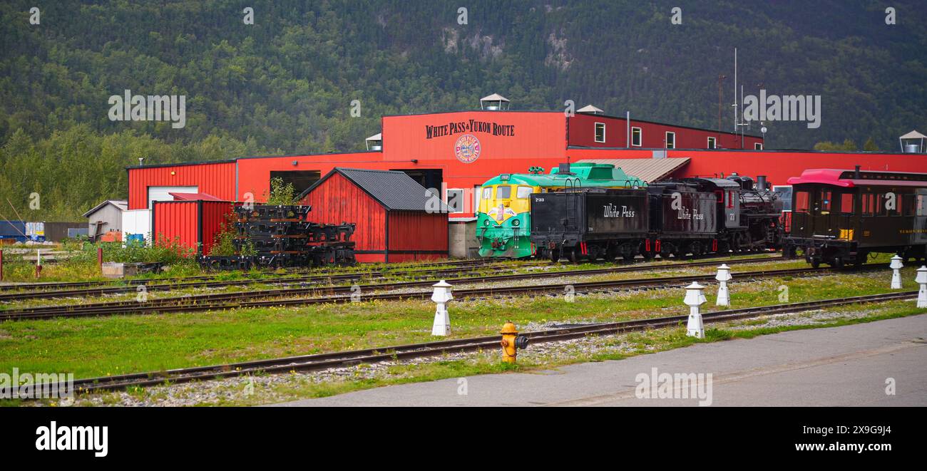 Diesel locomotive of the historic White Pass and Yukon Route railroad ...