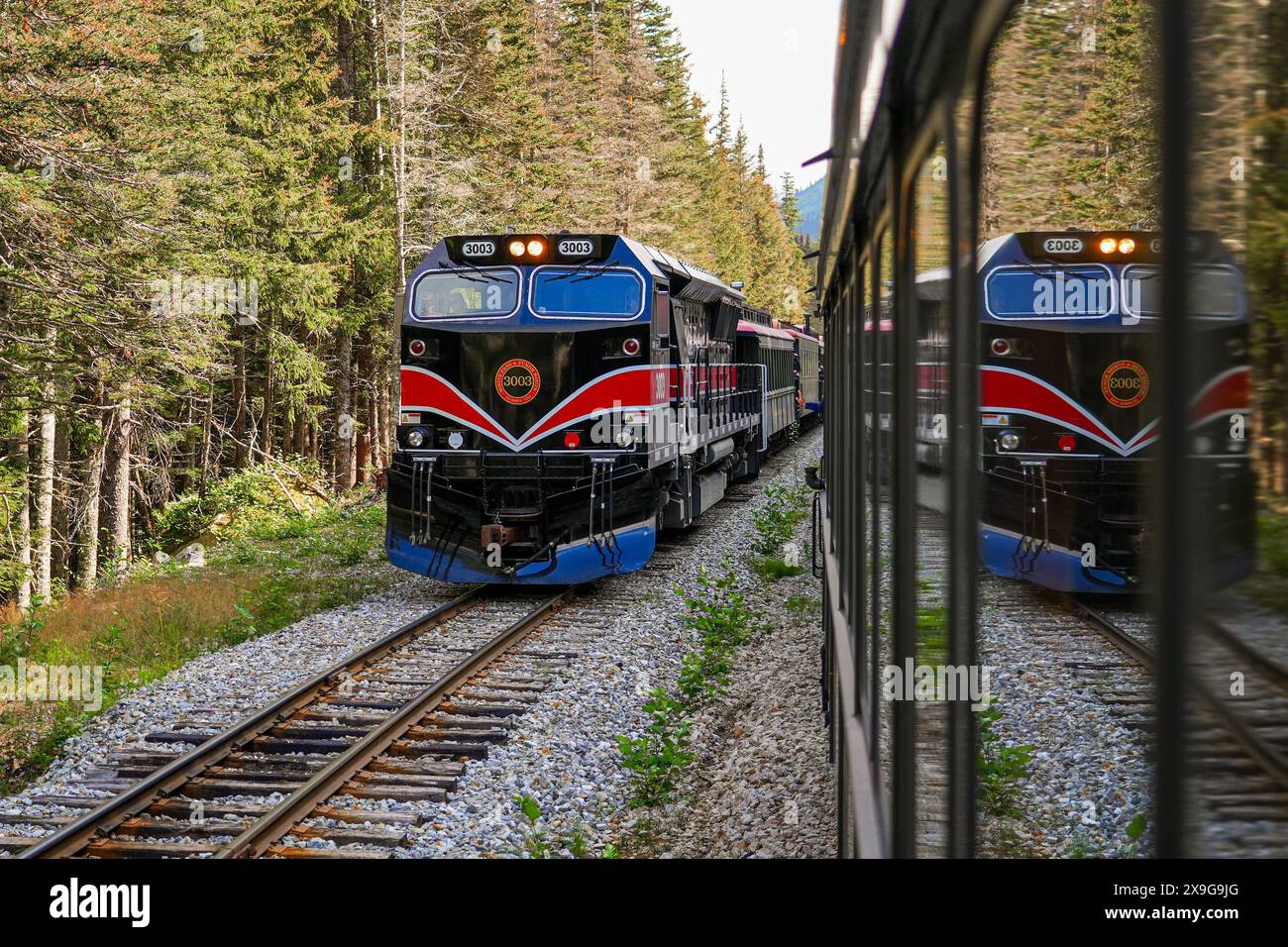 Diesel locomotive of the historic White Pass and Yukon Route railroad ...