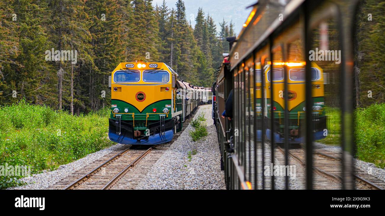 Diesel locomotive of the historic White Pass and Yukon Route railroad ...