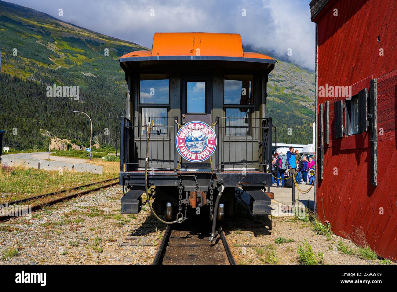 Rear carriage of a narrow-gauge train of the White Pass and Yukon Route ...